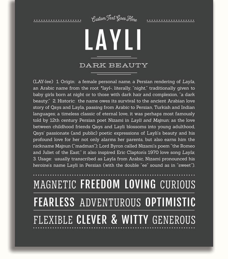 Layli Personalized Name Meaning Art Prints – Name Stories