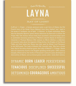 Layna Personalized Name Meaning Art Prints – Name Stories