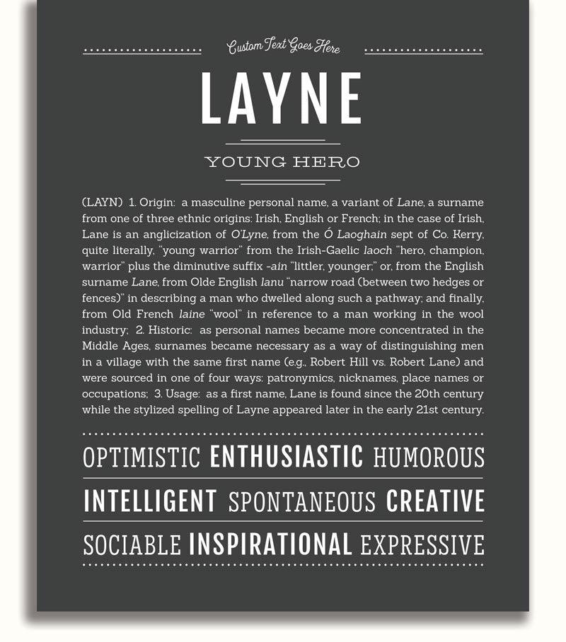 Layne Personalized Name Meaning Art Prints – Name Stories