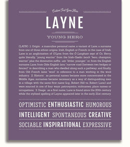 Layne Personalized Name Meaning Art Prints – Name Stories