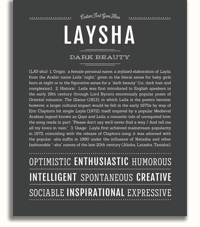 Laysha Personalized Name Meaning Art Prints – Name Stories