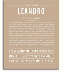 Leandro Personalized Name Meaning Art Prints – Name Stories
