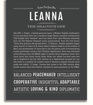 Leanna Personalized Name Meaning Art Prints – Name Stories