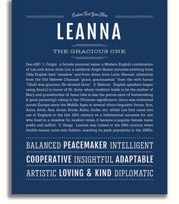 Leanna Personalized Name Meaning Art Prints – Name Stories