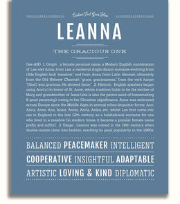 Leanna Personalized Name Meaning Art Prints – Name Stories