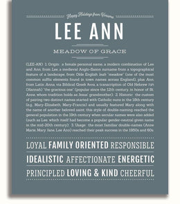 Leeann Personalized Name Meaning Art Prints – Name Stories