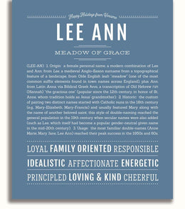 Leeann Personalized Name Meaning Art Prints – Name Stories