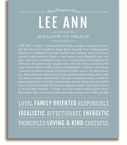 Leeann Personalized Name Meaning Art Prints – Name Stories