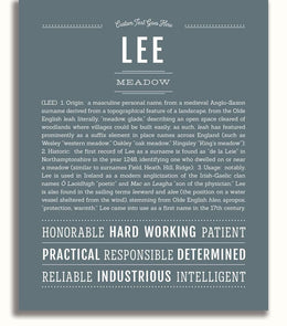 Lee Personalized Name Meaning Art Prints – Name Stories