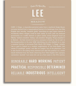 Lee Personalized Name Meaning Art Prints – Name Stories