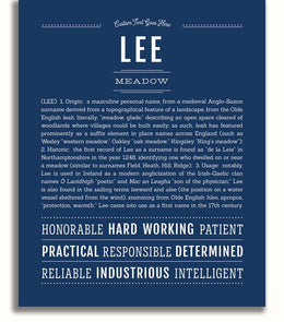 Lee Personalized Name Meaning Art Prints – Name Stories