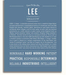 Lee Personalized Name Meaning Art Prints – Name Stories