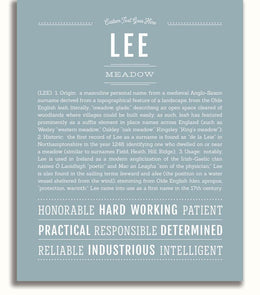 Lee Personalized Name Meaning Art Prints – Name Stories