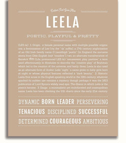 Leela Personalized Name Meaning Art Prints – Name Stories