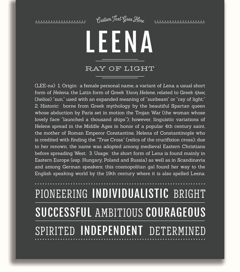 Leena Personalized Name Meaning Art Prints – Name Stories