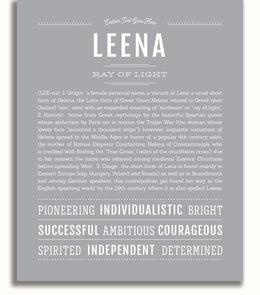 Leena Personalized Name Meaning Art Prints – Name Stories