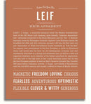 Leif Personalized Name Meaning Art Prints – Name Stories