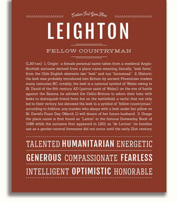 Leighton Personalized Name Meaning Art Prints – Name Stories