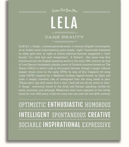Lela Personalized Name Meaning Art Prints – Name Stories