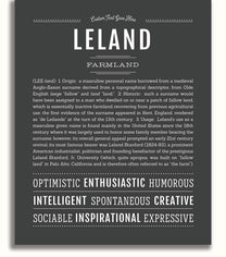 Leland Personalized Name Meaning Art Prints – Name Stories