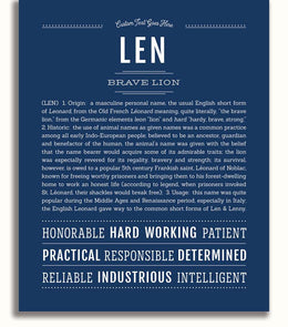 Len Personalized Name Meaning Art Prints – Name Stories