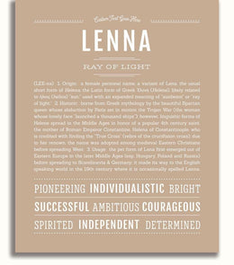 Lenna Personalized Name Meaning Art Prints – Name Stories