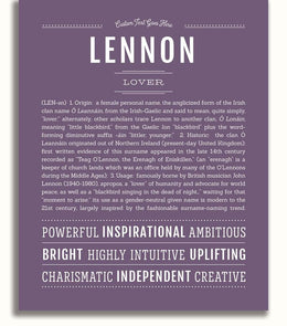 Lennon Personalized Name Meaning Art Prints – Name Stories