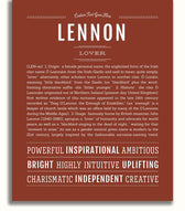 Lennon Personalized Name Meaning Art Prints – Name Stories