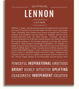 Lennon Personalized Name Meaning Art Prints – Name Stories