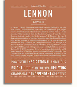 Lennon Personalized Name Meaning Art Prints – Name Stories