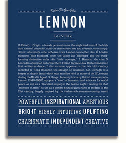 Lennon Personalized Name Meaning Art Prints – Name Stories