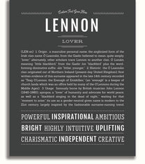 Lennon (male) | Name Art Print – Name Stories