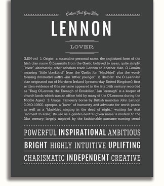 Lennon Personalized Name Meaning Art Prints – Name Stories