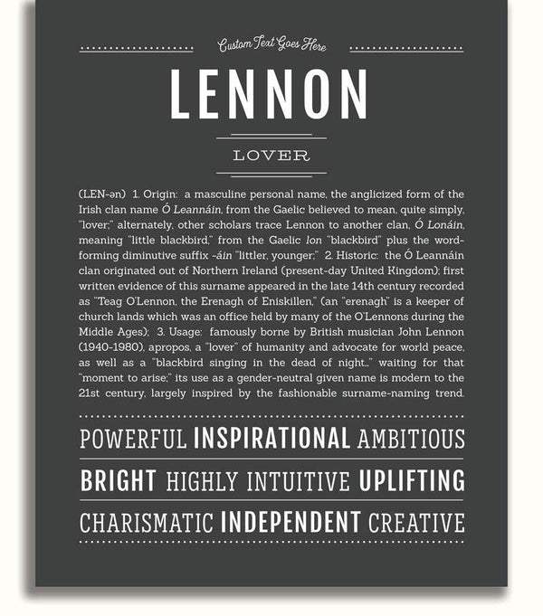 Lennon (male) | Name Art Print - Personalized Custom Gifts – Name Stories