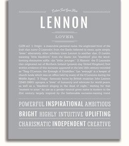 Lennon Personalized Name Meaning Art Prints – Name Stories