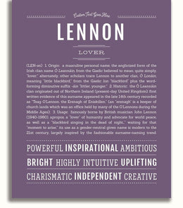 Lennon Personalized Name Meaning Art Prints – Name Stories