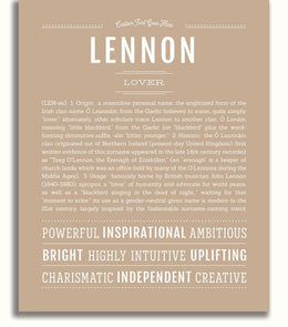 Lennon Personalized Name Meaning Art Prints – Name Stories