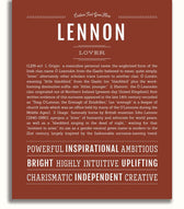 Lennon Personalized Name Meaning Art Prints – Name Stories