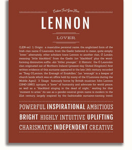 Lennon Personalized Name Meaning Art Prints – Name Stories