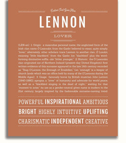 Lennon Personalized Name Meaning Art Prints – Name Stories