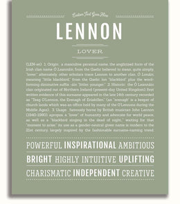 Lennon Personalized Name Meaning Art Prints – Name Stories