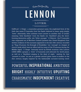 Lennon (male) | Name Art Print – Name Stories
