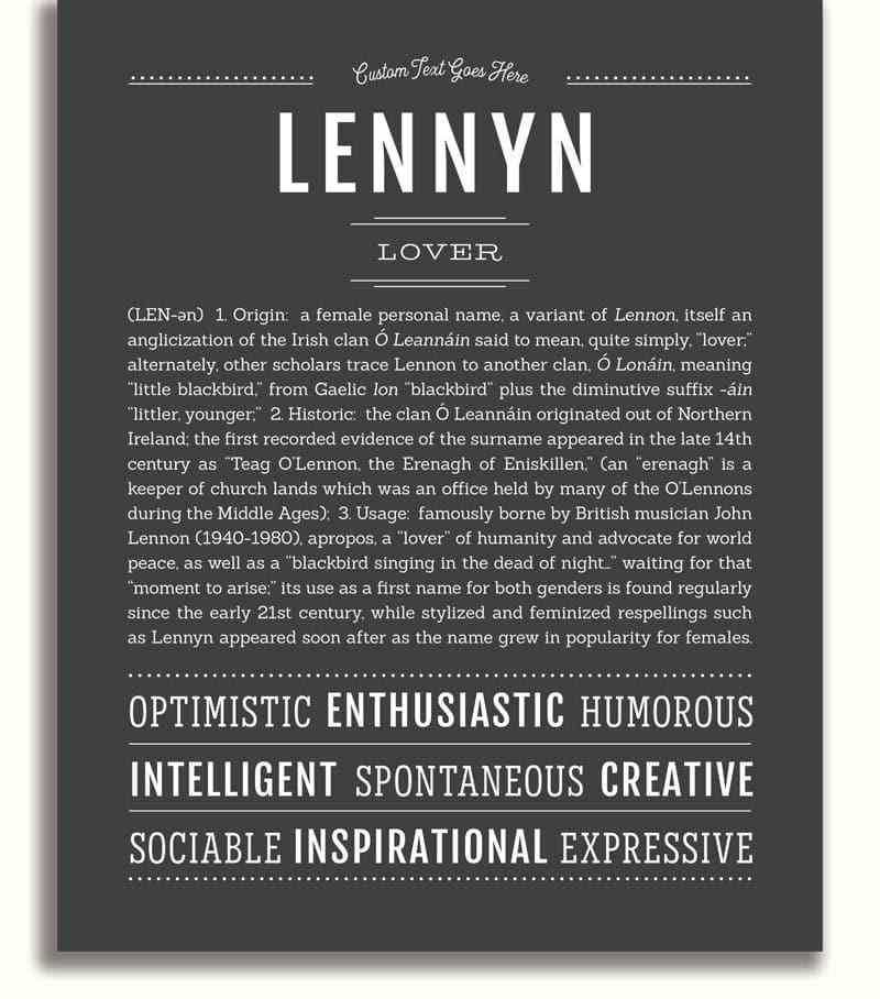 Lennyn Personalized Name Meaning Art Prints – Name Stories