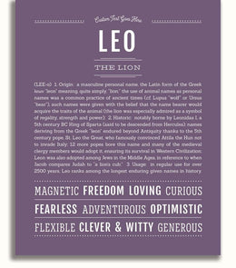 Leo Personalized Name Meaning Art Prints – Name Stories