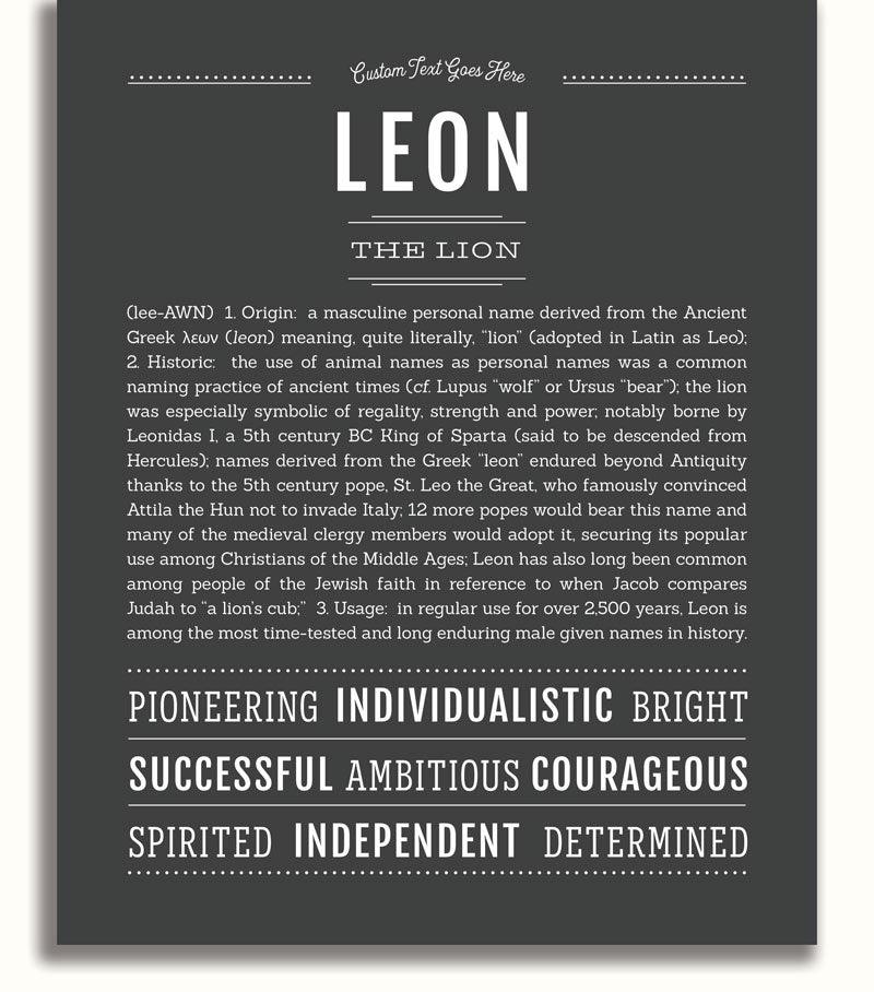 Leon Personalized Name Meaning Art Prints – Name Stories
