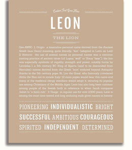 Leon Personalized Name Meaning Art Prints – Name Stories