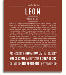 Leon Personalized Name Meaning Art Prints – Name Stories