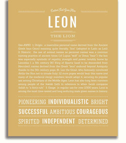 Leon Personalized Name Meaning Art Prints – Name Stories