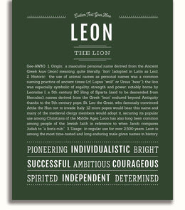 Leon Personalized Name Meaning Art Prints – Name Stories