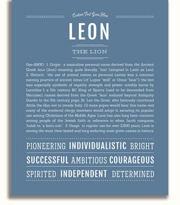 Leon Personalized Name Meaning Art Prints – Name Stories